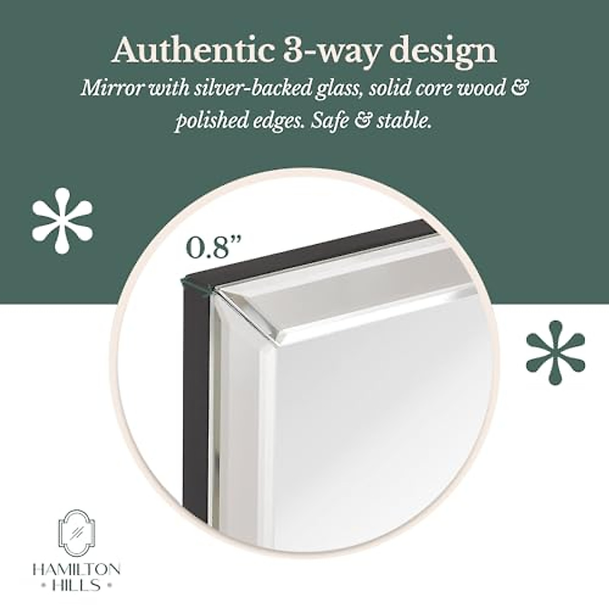 Hamilton Hills 40x40 inch Silver Trifold Mirror | Full Length Beveled Edges 3 Way Mirror Hangable on Wall | Tall Makeup Mirror with Hinges for Folding | Table Top, Dressing & Bathroom Vanity Mirror