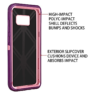 I-HONVA for Galaxy S8 Plus Case Shockproof Dust/Drop Proof 3-Layer Full Body Protection [Without Screen Protector] Rugged Heavy Duty Cover Case for Samsung Galaxy S8 Plus, Purple/Pink