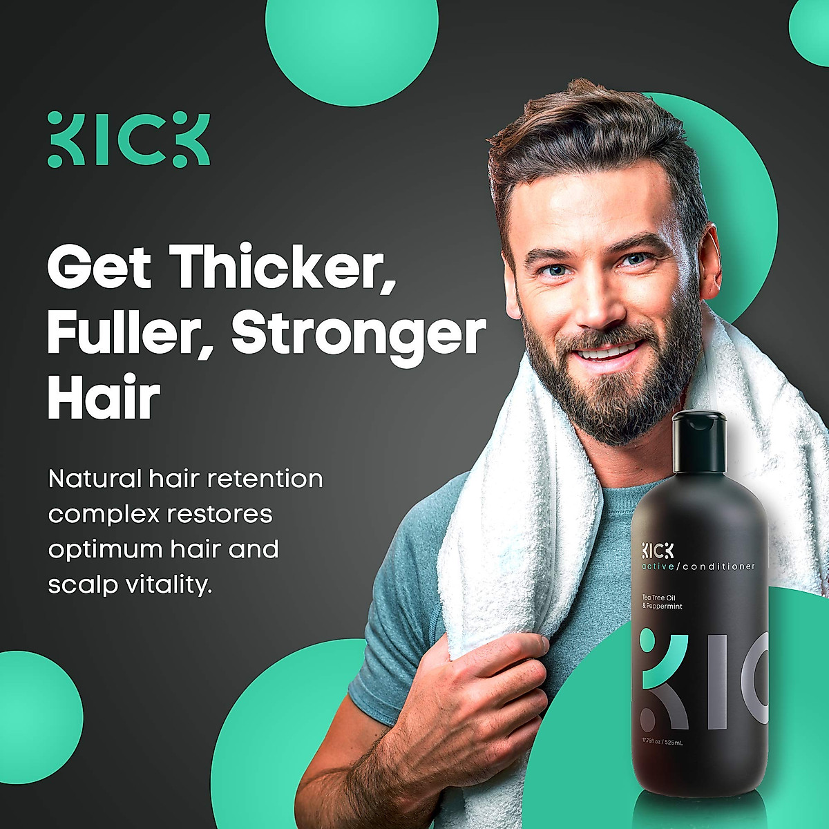 Kick Mens Conditioner - Tea Tree and Peppermint for Hair Loss - Proven High Performance Pro-Nourishing Mens Natural Anti Dandruff Treatment - 17oz
