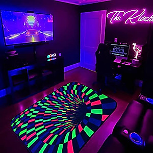 3D Optical Illusion Area Rug Blacklight Vortex Rugs Black Hole Stereo Carpet Glow in The Dark Gaming Room Decor Rugs Playroom Non-Slip Rug for Living Room Bedroom 60x39 in
