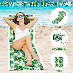 Lineshading 2 Pack Portable Beach Lounge Chair for Adults Folding Tanning Mat Lightweight Sun Beach Lounger Ideal Beach Chairs Adjustable Position Lawn Chair Outdoor Sunbathing(Monstera Leaf)