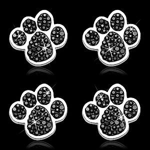 SAVORI Paw Valve Stem Caps Car Accessories Bling Handmade Crystal Rhinestone Universal Tire Valve Dust Caps 4 Pack fit for Car Auto SUV Truck Bike Wheels (Black)