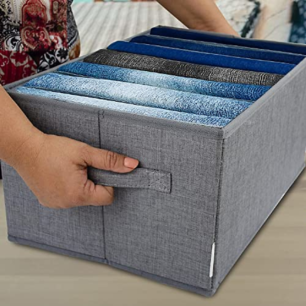 Unmundane 7-Grid Gray Linen Wardrobe Clothes Organizer (2-Pack) | Large, Reinforced, Washable, & Foldable | Store Jeans, Shirts, Sweaters, Underwear