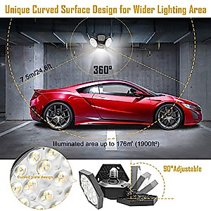 JACKYLED Ultra-Bright LED Garage Light 60W High Brightness 6900LM CRI80 Deformable Trilights Garage Lights Adjustable Light with 3 Panel Shop Light for Garage Basement Warehouse