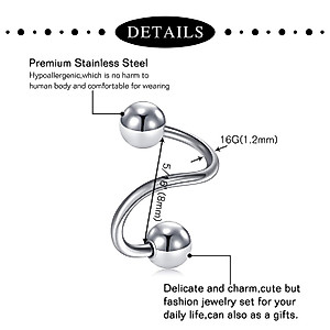 Mayhoop 16g Cartilage Earring Stud Hoop Tragus Stud Forward Helix Earrings Rook Daith Conch Stainless Steel Piercing Jewelry