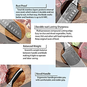 CULITECH 10+3 Piece Knives Set, Household Pro Kitchen Damascus Knife Sets with scissors,peeler sharpener, Acrylic Holder