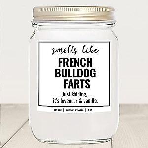 You Nique Designs French Bulldog Candle, 8 Oz, French Bulldog, Frenchie Dad Gifts for Men Women, French Bull Dog Candle, White All Natural Soy Vegan Aromatherapy Candles (Lavender & Vanilla)