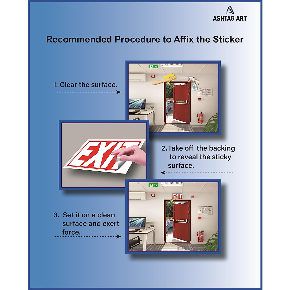 3 x Exit Sign Stickers, Exit Signs Designed as per NFPA Safety Standards (10 x 7 inches) Premium UV Protected, Strong Adhesive Vinyl Scratch, Fade Resistance and Spill Proof, Indoor and Outdoor