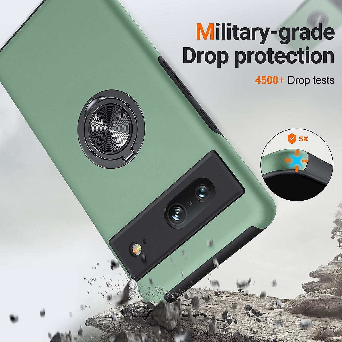 JAME for Google Pixel 7 Case, Slim Fit Shockproof Protective Case for Pixel 7, Military-Grade Drop Protection with Ring Kickstand [Magnetic Car Mount Feature] Case for Google Pixel 7-Alpine Green