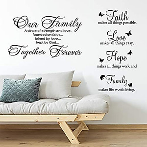 2 Sheets Bible Verse Wall Decals Wall Stickers Faith Hope Love Family Inspirational Wall Stickers Bible Verse Scripture Motivational Sayings Sticker for Home Classroom Living Room Wall Decor(Classic)