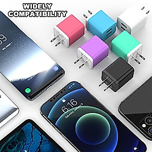 6Pack USB Wall Charger, iGENJUN 2.4A Dual USB Port Cube Power Plug Adapter Fast Phone Charger Block Charging Box Brick for iPhone 14/14 Pro/14 Pro Max/13, Samsung Galaxy, Pixel, LG, Android-Colorful