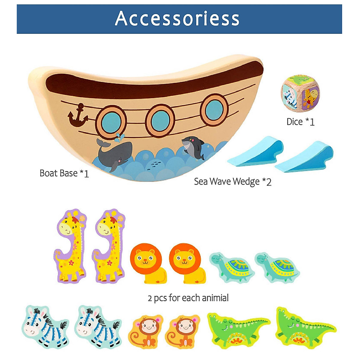 Montessori Toy for 3 4 5 6 Years Old Animal Wooden Building Blocks Staking, Animal and Noah Boat Balancing Game, STEM Preschool Educational Toys, Gift for Kids