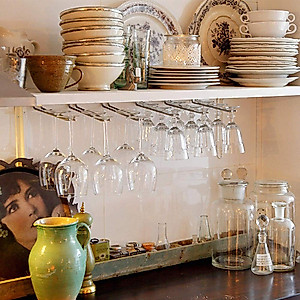 Boagkaah Stemware Wine Glass Hanging Rack, Metal Stemware Holder Storage Wall Mount for Cabinet Kitchen Bar Pub(Black,4 PCS)