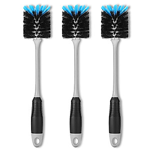 Bottle Brush with Nipple Cleaner, Long Handle Water Bottle Scrubbing Brush, Built for Cleaning Baby Bottles, Sippy Cups, Travel Coffee Mugs, Food Jars, Glasswares, Wine Decanters, Tumblers, 3 Pack