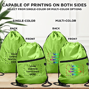 Discount Promos Custom Drawstring BackPacks with Pocket Set of 50, Personalized Bulk Pack - Water Resistant, Perfect for Gym, Camping, Beach, Outdoor Sports - Lime Green