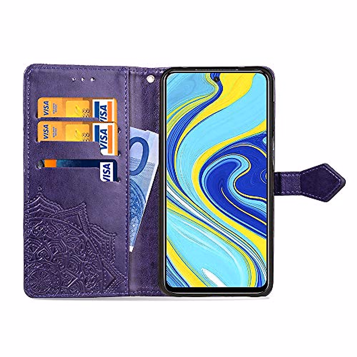 LEMAXELERS Redmi Note 9 Pro Case PU Leather Phone Case Mandala Embossed Wallet Flip Shockproof Protective with Stand Card Holder Cover for Xiaomi Redmi Note 9S / Note 9 Pro Max. Mandala Purple SD