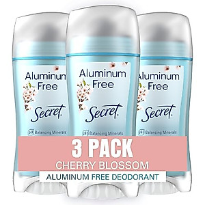 Secret Aluminum Free Deodorant for Women, 48hr Odor Protection, Free of Parabens Dyes Talc & Baking Soda, Cherry Blossom Scent, 2.4 oz (Pack Of 3)