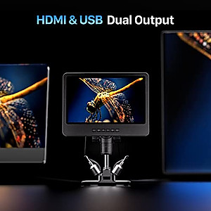 TOMLOV DM602 HDMI Digital Microscope with 3 Lens, Soldering Microscope with 10.1 Inch Screen, LCD Coin Microscope Full View, 2K Video Microscope for Adults, Biological Slide Microscope, 64GB