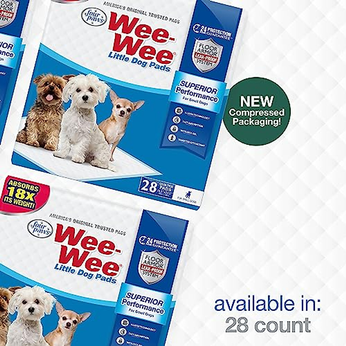 Four Paws Wee-Wee Superior Performance Little Dog Pee Pads - Small Dog & Puppy Pads for Potty Training - Dog Housebreaking & Puppy Supplies - 16.5"x23.5" (28 Count)