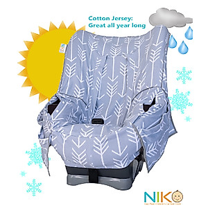 Niko Easy-Wash Children's Car Seat Cover & Liner - Cotton Jersey Gray & White Arrow Pattern - Universal FIT - Crash Tested - Waterproof SEAT Bottom - Easy to Clean - Machine Washable