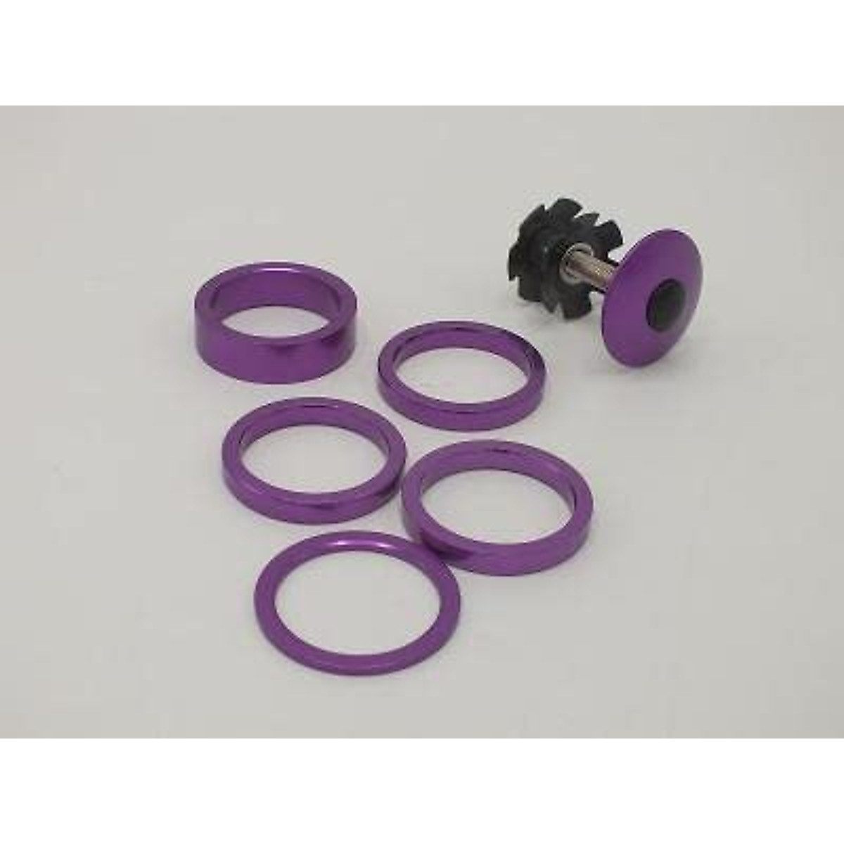 Motobecane Anodized 1 1/8 Headset Spacer Kit Top Cap and Star Nut Bolt (Purple)