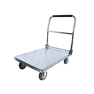 Generic Push Cart Push Cart Stainless Steel Trolley Heavy Duty Load Capacity Platform Truck with Foldable Handle and Silent Swivel Wheels for Moving Platform, 1100lb