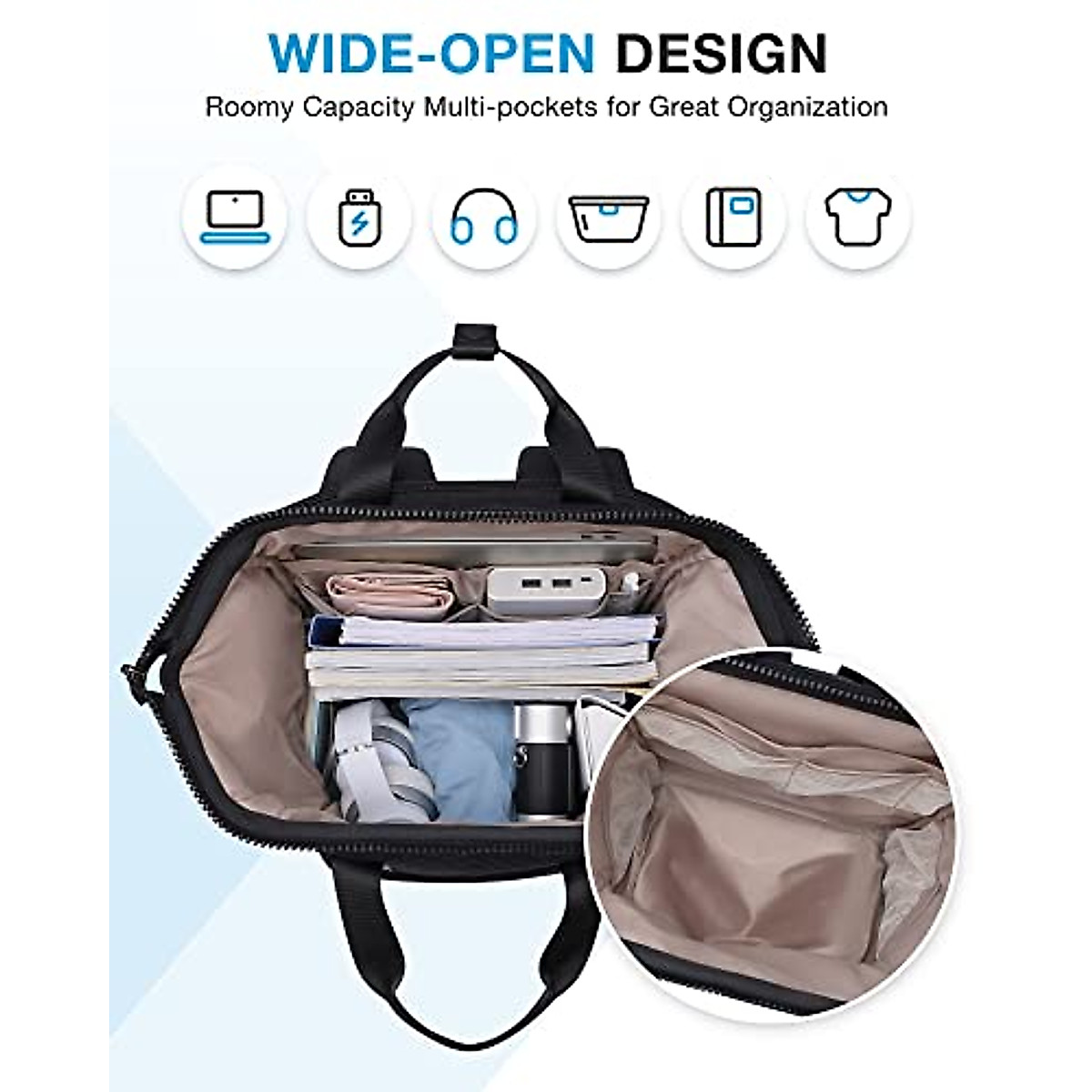 BAGSMART Laptop Backpack 15.6 Inch Travel Backpack for Women, Lunch Backpack Work Backpack Business Computer Back Pack(Black)