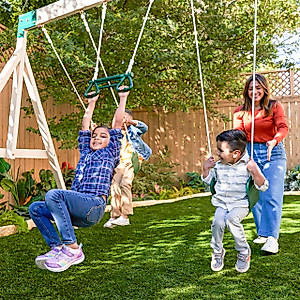 KidKraft Titan Cliffs Wooden Outdoor Swing Set/Playset with Slides, Ninja Rope Bridge and 3 Swings