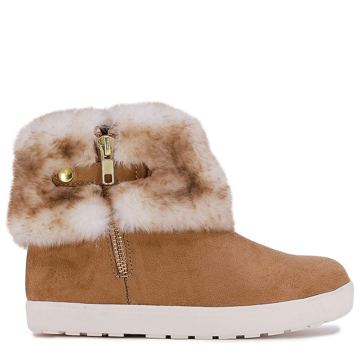LONDON FOG Girls Elia Street Cold Weather Snow Boots Faux Fur Zip Up Warm Lined Snow Boots For Girls tan 2