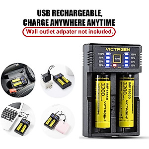 VICTAGEN Rechargeable Battery Charger Set, Speedy Charging for Batteries 3.7V Lithium-ion 18650 18490 18350 17670 17500 16340(RCR123) 14500, 1.2V Ni-MH&Ni-Cd, AA, AAA Rechargeable Batteries