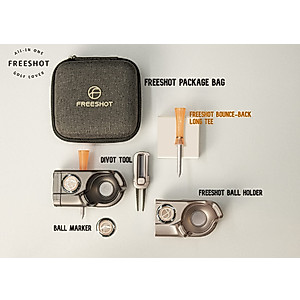 FREESHOT Golf Ball Holder, Divot Tool, Ball Marker, Golf Tee Holder All-in-one Golf Accessory Tool, Best Golf Gift, Stocking-Stuffer, Metal Grey Color