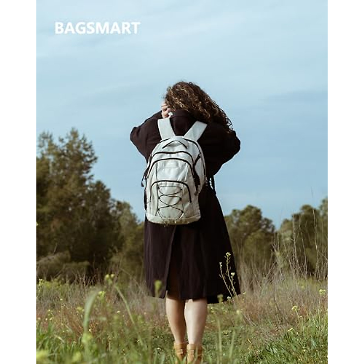 BAGSMART Travel Laptop Backpack, 15.6 inch Anti Theft Laptop Backpack With USB Charger Hole, Water Resistant College bookbag for Women Men, Casual Daily Backpack for travel, Beige