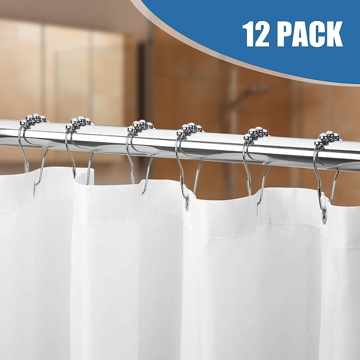 Shower Curtain Hooks Rings for Bathroom - 12 Pcs Stainless Steel (Silver Pear-Shape)