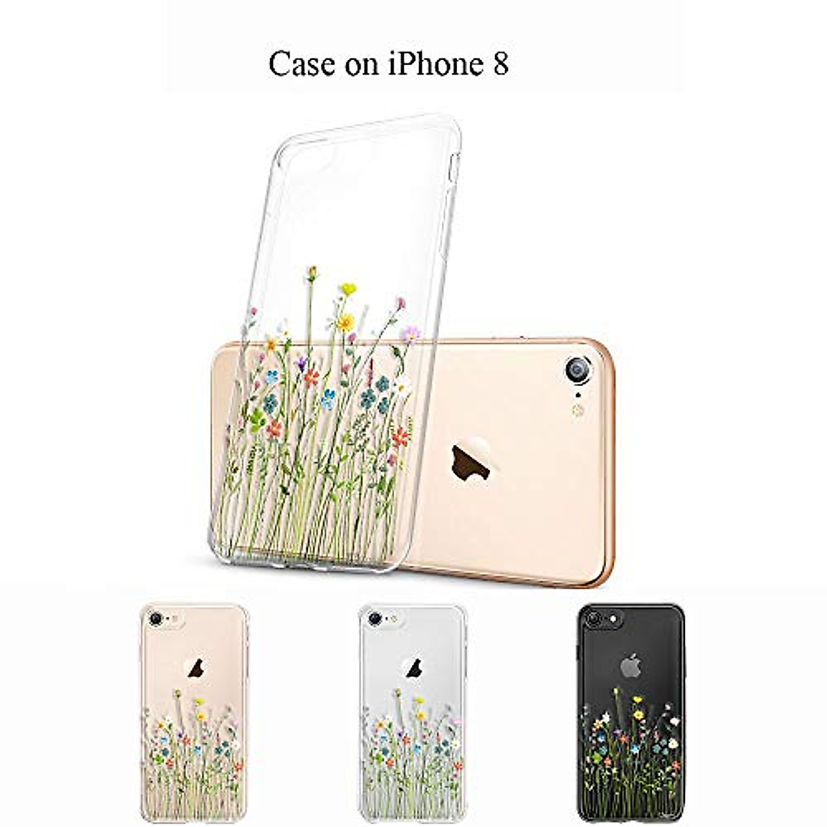 Unov Case for iPhone SE (2022) iPhone SE (2020) iPhone 8 iPhone 7 Case Clear with Design Embossed Floral Pattern TPU Soft Bumper Shock Absorption Slim Protective 4.7 Inch (Flower Bouquet)