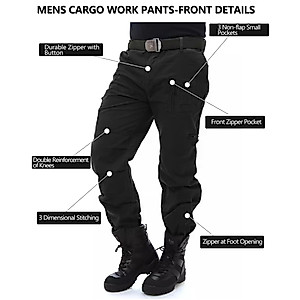 GSGGIG Men's Work Pants Outdoor Tactical Cargo Pants for Men, Cotton Casual Combat Pants with Zipper Pockets No Belt 9920-Black-32