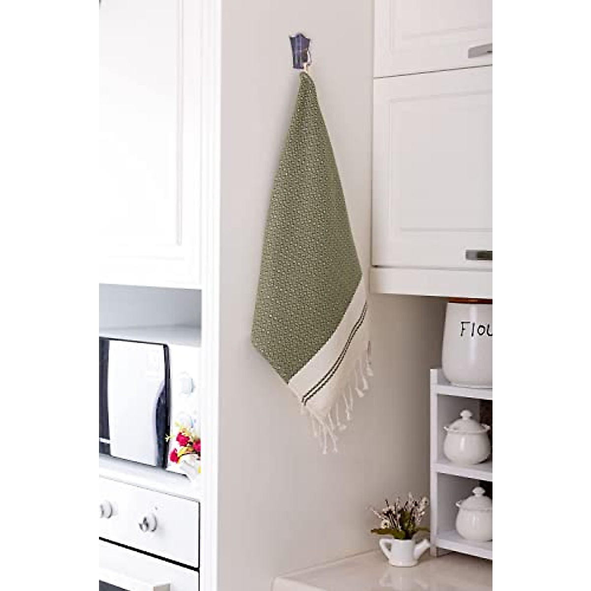 Evelynen Turkish Hand Towels for Bathroom & Kitchen Towels Decorative Set of 2 | Boho Farmhouse Hand Towels with Hanging Loops for Face, Tea, Dish, Kitchen & Bath |0 Cotton (16" x 32" - Khaki)