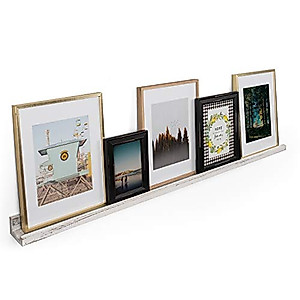 Rustic State Ted Wall Mount Narrow Picture Ledge Shelf Photo Frame Display - 52 Inch Floating Wooden Shelf for Living Room Office Kitchen Bedroom Bathroom Décor - Set of 3 - Burnt White