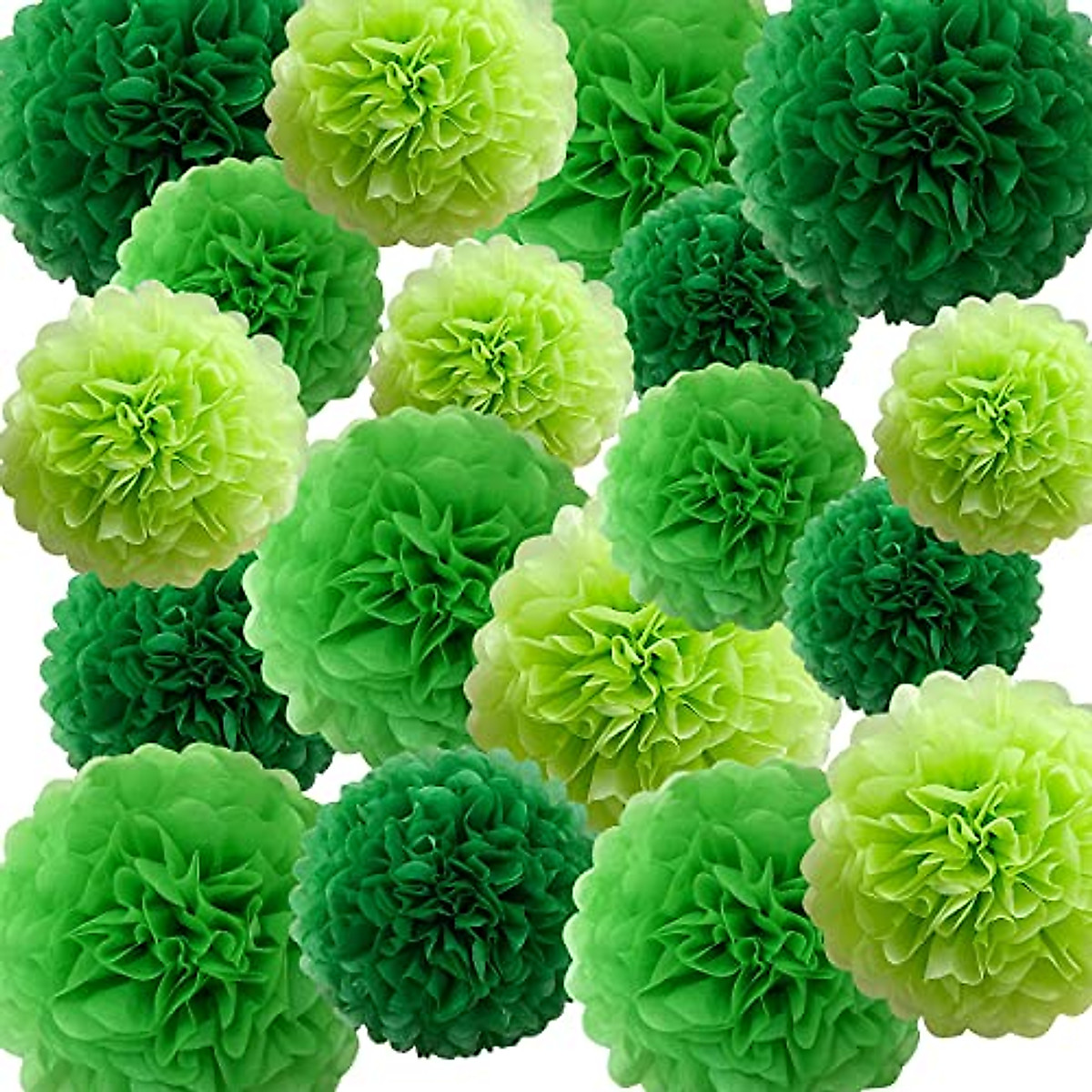 Large Lucky Green Party Decorations, 18pcs Tissue Paper Pom Poms of 14in, 12in, 10in for Birthday Celebration Wedding Party Fiesta St. Patrick's Day Indoor and Outdoor Decorations