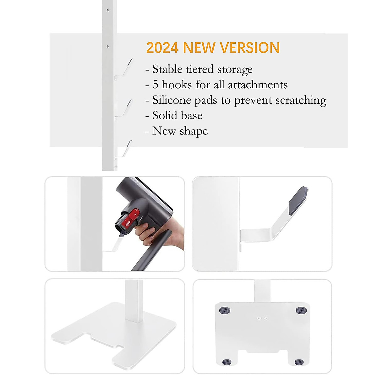 XIGOO Storage-Stand-Docking-Station-Holder Compatible with V15 Detect V11 V10 V8 V7 V6 Cordless Vacuum Cleaners, Stable Metal Organizer Rack(White, 5 Hooks)