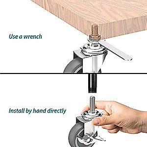 HOLKIE Caster Wheels 3 inch Locking Stem Casters, 1/2" -13 x 1-1/2" (Stem Diameter 1/2", Stem Length 1-1/2") Threaded Stem Casters Swivel Casters Set of 4 Heavy Duty Castors Gray