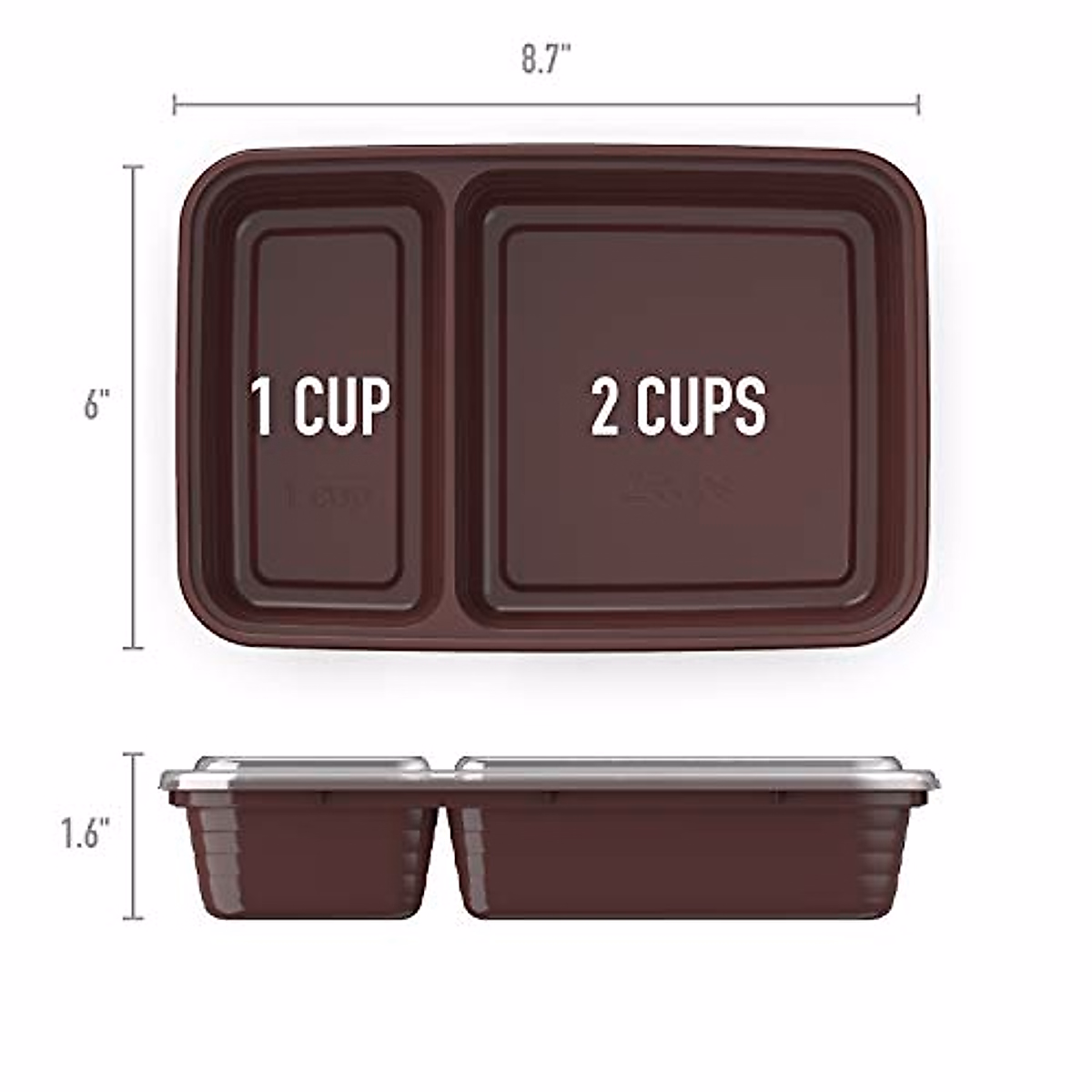 Bentgo Prep 2-Compartment Meal-Prep Containers with Custom-Fit Lids - Microwaveable, Durable, Reusable, BPA-Free, Freezer and Dishwasher Safe Food Storage Containers - 10 Trays & 10 Lids (Burgundy)