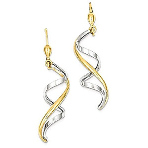 14K Two Tone Gold Spiral Drop Dangle Earrings