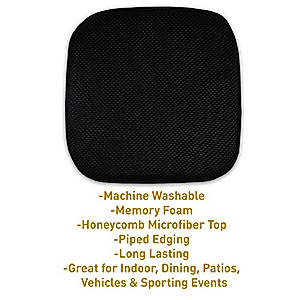 Sweet Home Collection Cushion Memory Foam Chair Pads Honeycomb Nonslip Back Seat Cover 16" x 16" , Black 6 Pack