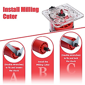 TEENO Wood Router, 650W 110V Compact Router Tools for Woodworking, 32000 RPM Hand Trim Router with 12 Pcs 1/4" Router Bits Set, 6 Variable Speeds, Edge Guide, Roller Guide and Portable Tool Box