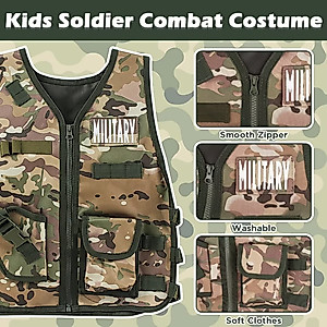 deAO Army Costume for Boys, Military Soldier Gear Accessories with Uniform Helmet and Storage Backpack Halloween Army Combat Costume Police Set Dress Up Toys for Kids Girls