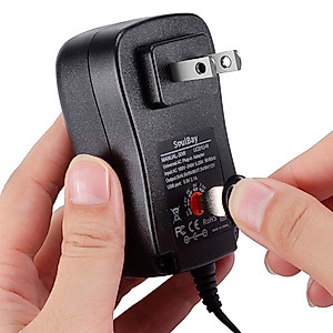 SoulBay Universal Power Supply AC to DC 3V 4.5V 5V 6V 7.5V 9V 12V Multi Voltage Power Adapter with 8 Plugs for Center Negative(-) Tip Negative Effects Pedals Keyboards Instrument - 2A Max