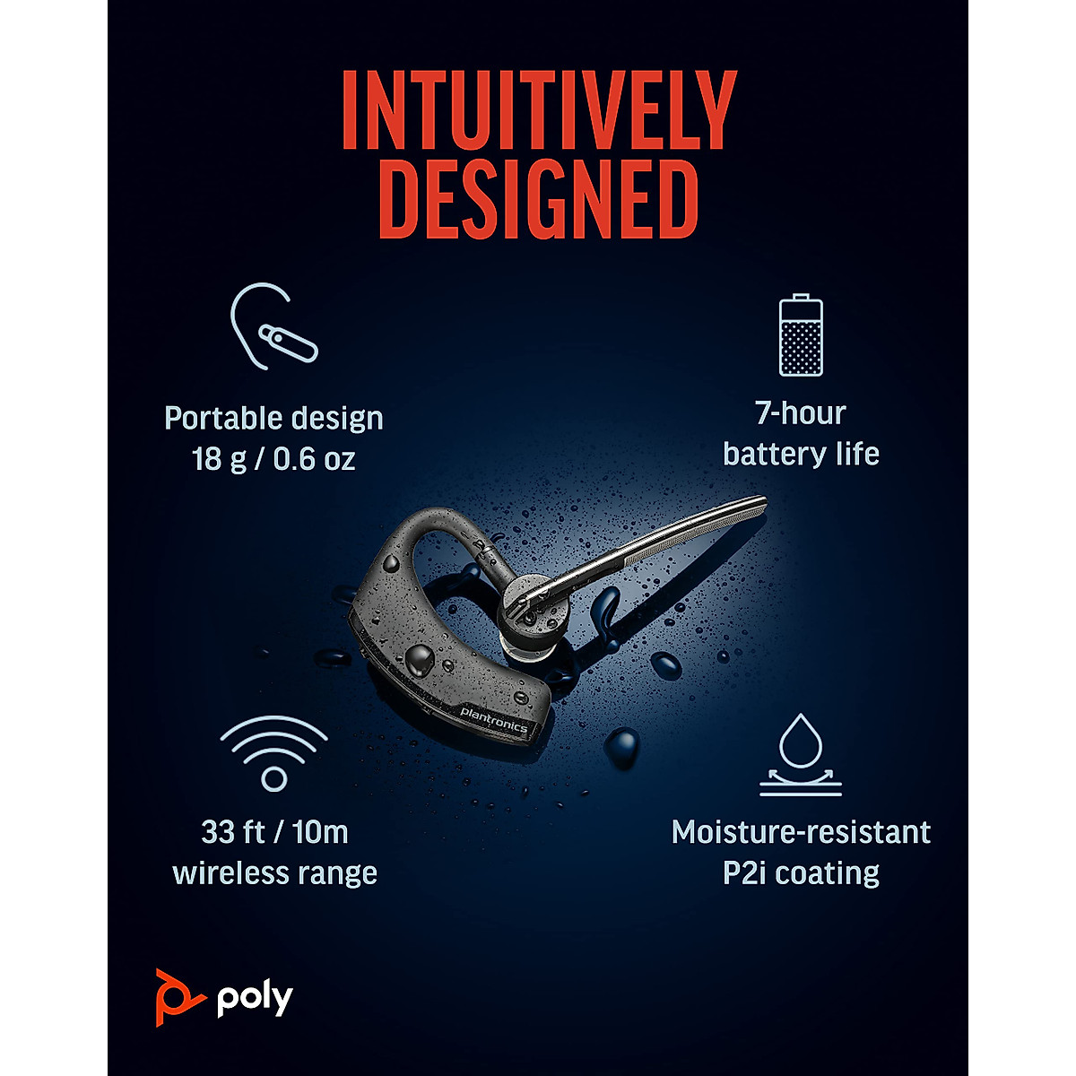 Poly Voyager Legend Wireless Headset (Plantronics) - Single-Ear Bluetooth w/Noise-Canceling Mic - Voice Controls - Mute & Volume Buttons - Ergonomic Design -Connect to Mobile/Tablet via Bluetooth -FFP