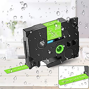 GREENCYCLE Compatible for Brother P Touch TZe-MQG35 TZe MQG35 AZEMQG35 1/2" 12mm 0.47 inch Laminated White on Lime Green TZ TZe Label Tapes Used in PTH110 PT-D200 PT-D210 PTD600 D400, 4 Pack