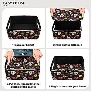 Mexican Skull Storage Basket Felt Storage Bin Collapsible Toy Boxs Convenient Box Organizer for Kids Bedroom Magazine