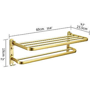 INKTUS Towel Rack Towel Bar Space Aluminum Towel Rack 2 Tiers Foldable Bathroom Towel Holder Wall Towel Bar Home Hotel Storage Shelf Punch-Free Towel Shelf Towel Stand